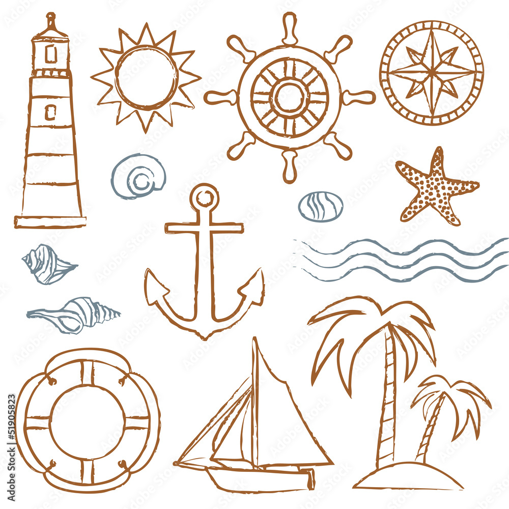 Hand drawn sea symbols set 2 Stock Vector | Adobe Stock