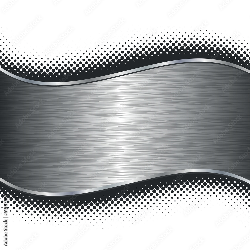 Brushed silver metal background with black halftone borders Stock ...