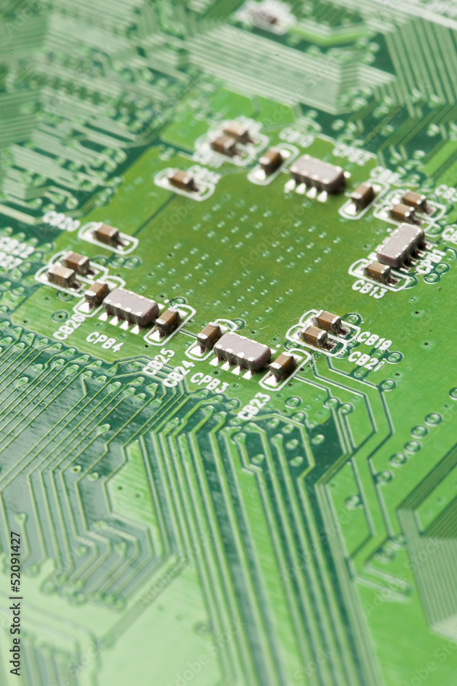 Green Electrical Circuit Board with microchips and transistors Stock ...