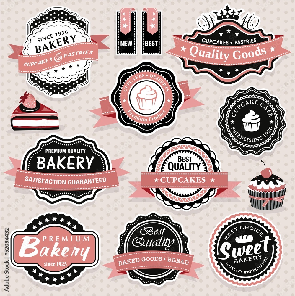 Collection of vintage retro bakery labels, badges and icons Stock ...