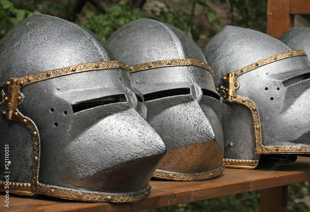 medieval helmets of ancient a mighty iron armor used by the Knig Stock ...