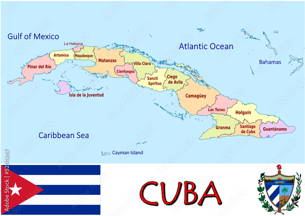 Cuba America emblem map symbol administrative divisions Stock Vector ...