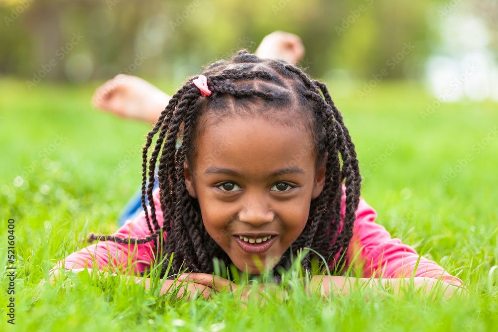 Outdoor Portrait Of A Cute Young Black Girl Smiling African Pe Stock