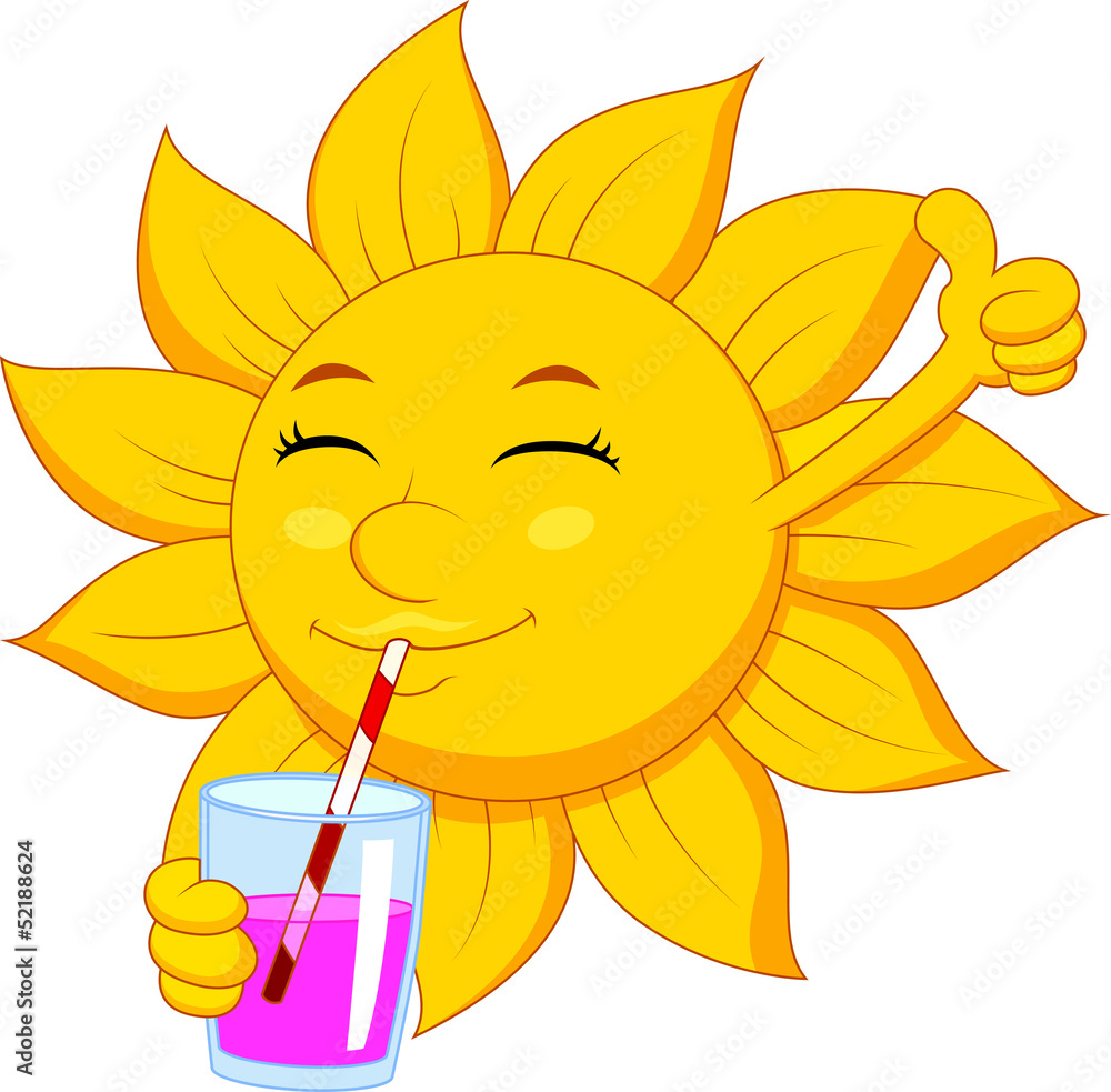Sun cartoon character drinking Stock Vector | Adobe Stock