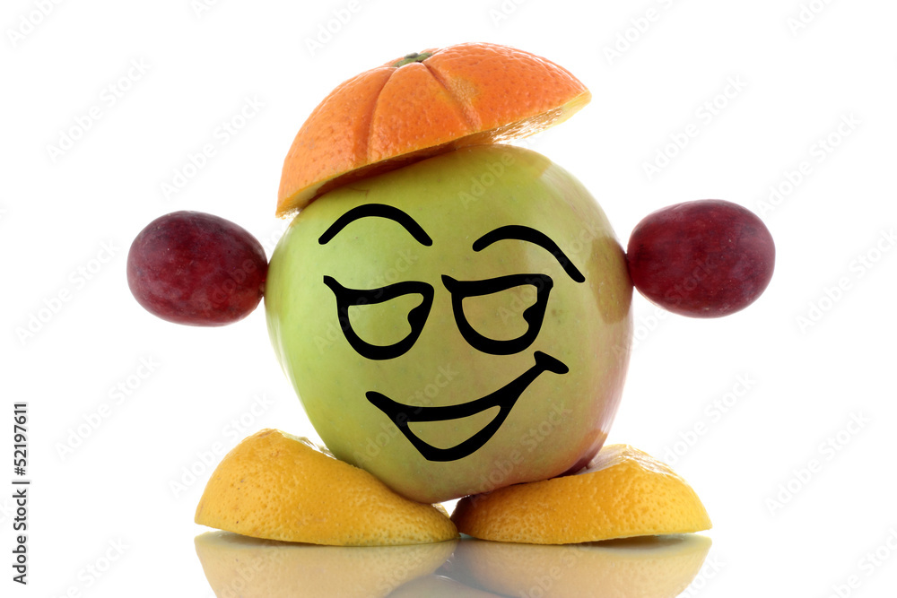 Smiley green apple. Funny fruit, emoticon on white background Stock ...