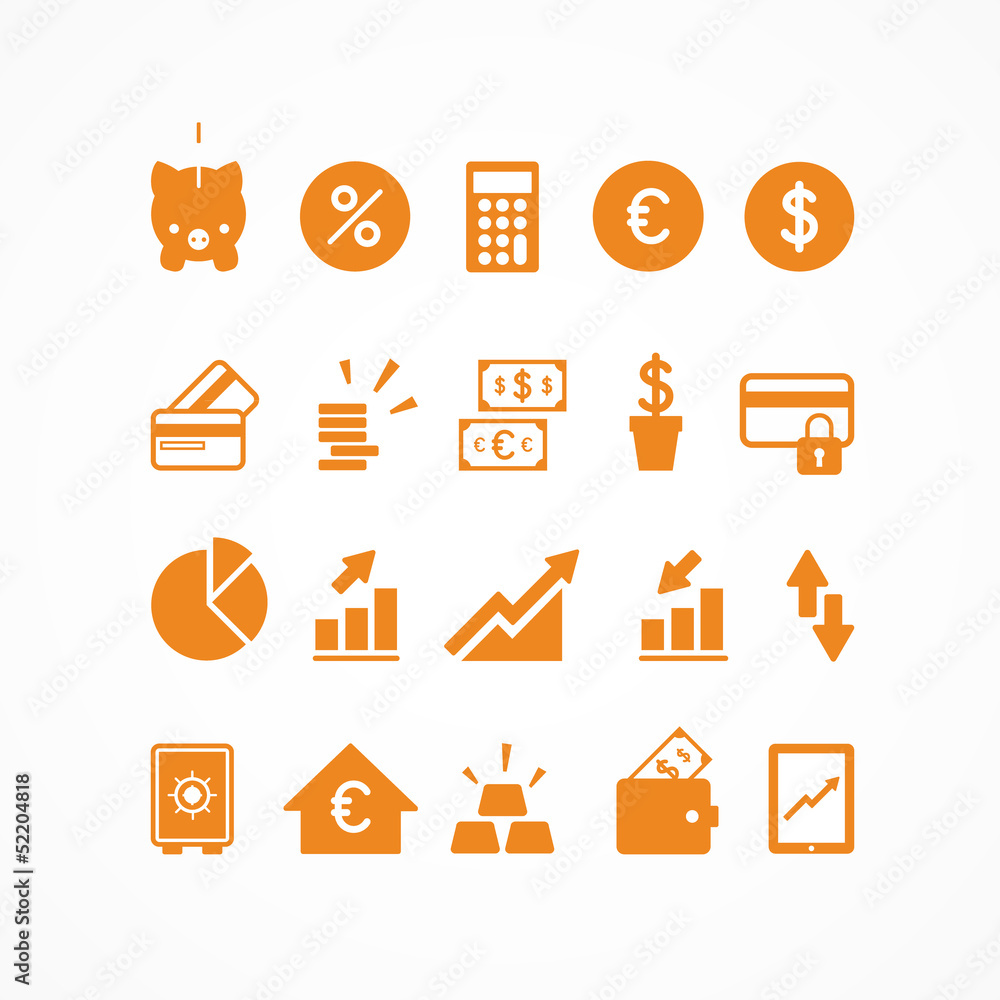 Set 20 icons finance_orange Stock Vector | Adobe Stock