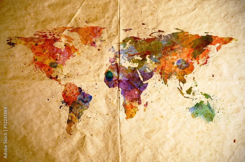 Watercolor world map, old paper background Stock Illustration | Adobe Stock