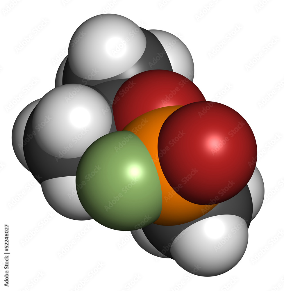 Sarin nerve agent, molecular model. Sarin is a chemical weapon, Stock ...