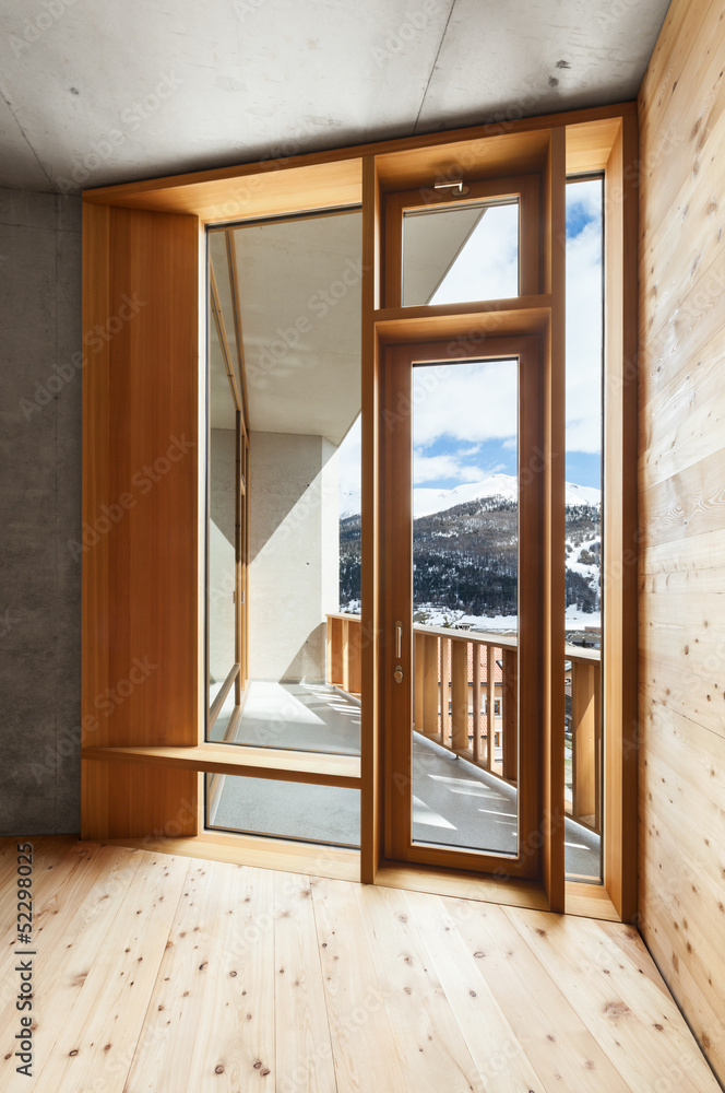 interior, modern house with wooden wall, window Stock Photo | Adobe Stock