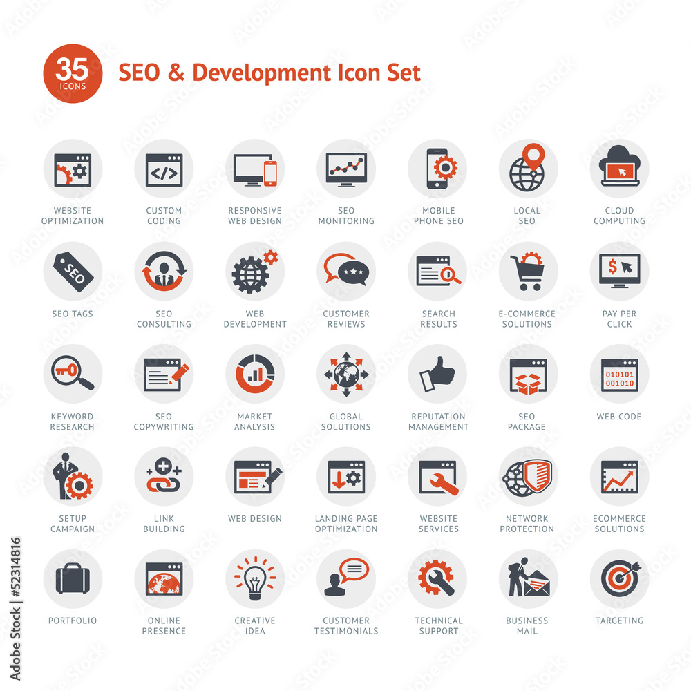 Set of SEO and Development icons Stock Vector | Adobe Stock
