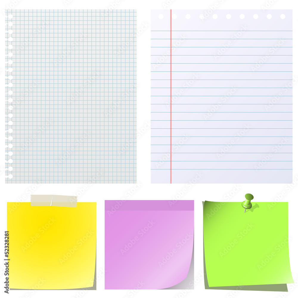 Different types of note papers isolated on white Stock Vector | Adobe Stock
