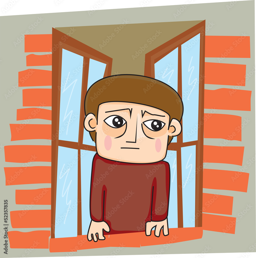 Boy at the window Stock Vector | Adobe Stock