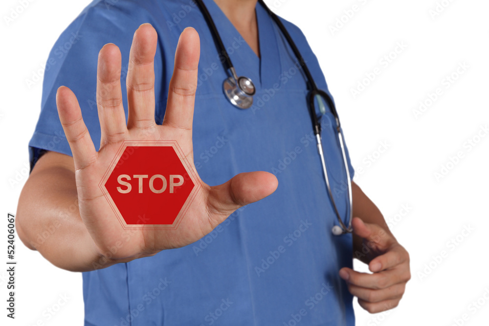 medical doctor hand surgeon shows stop sign with his hand Stock Photo ...
