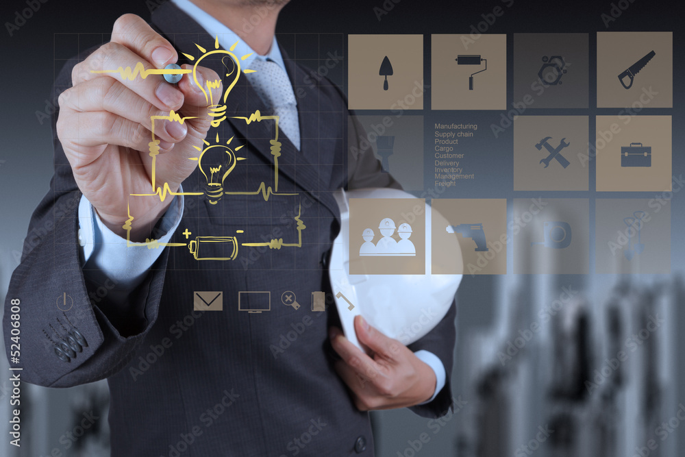 electrical engineer drawing circuit diagram on the new computer Stock ...