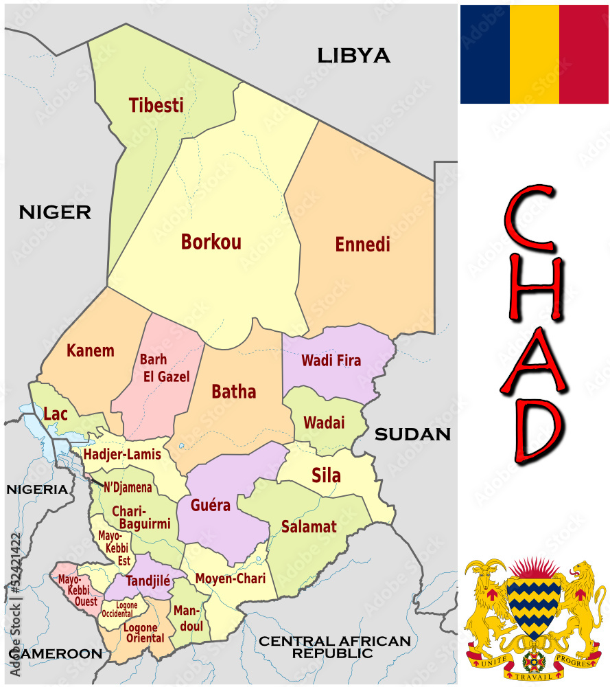 Chad Africa emblem map administrative divisions Stock Vector | Adobe Stock