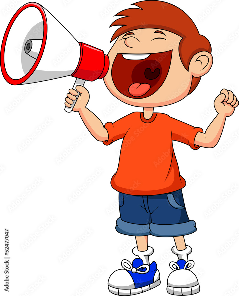 Cartoon boy yelling and shouting into a megaphone Stock Vector | Adobe ...