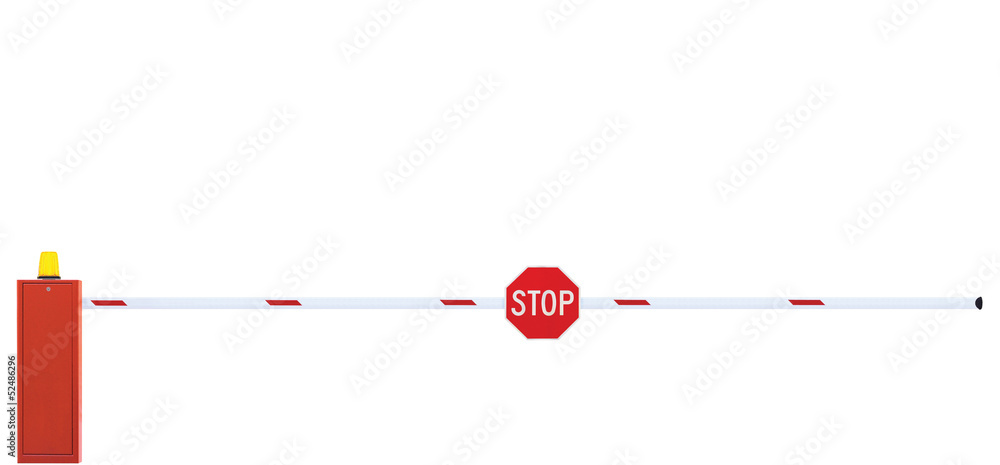 Gated Road Barrier Closeup, Roadway Gate Bar Stop Sign Isolated Stock ...