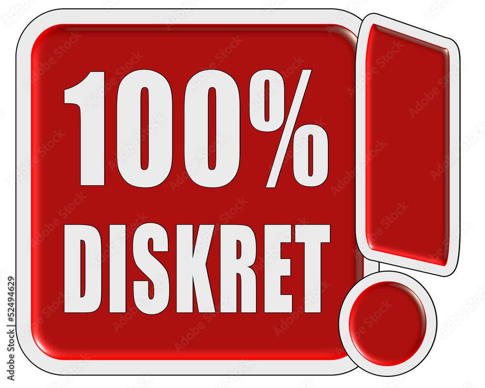 !-Schild rot quad 100% DISKRET Stock-Illustration | Adobe Stock
