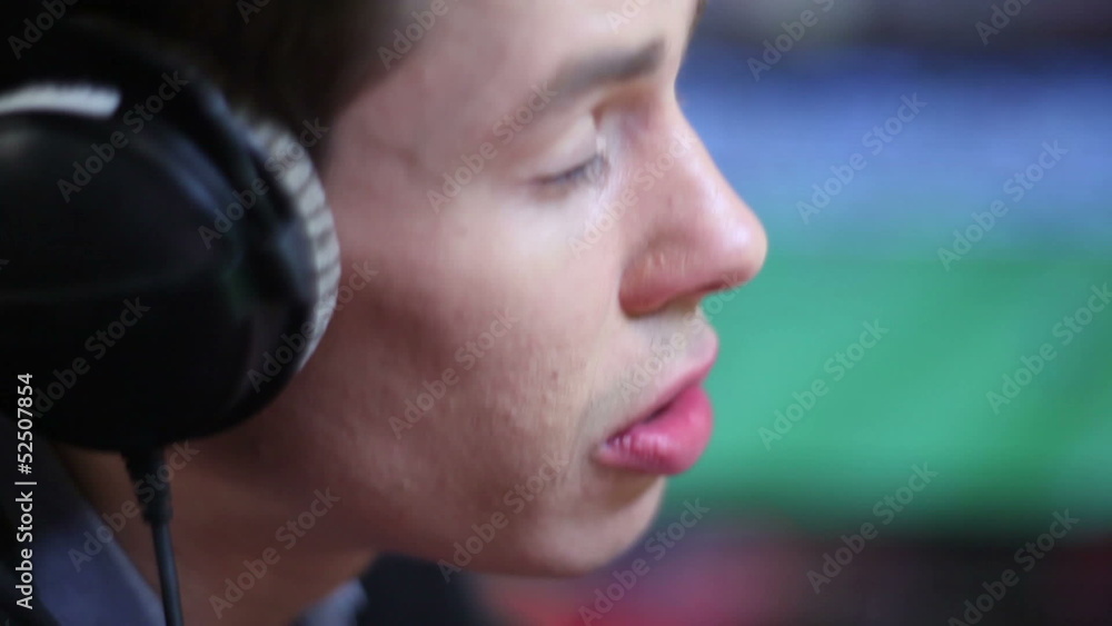 Football soccer commentator, football screen background. Stock Video ...