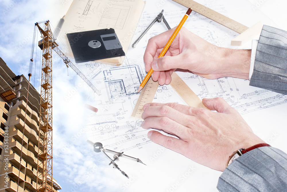 Engineering Designing buildings in construction Stock Photo | Adobe Stock