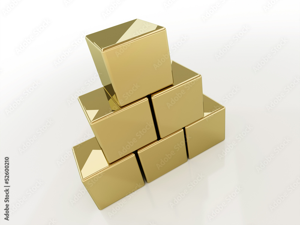 Pyramid of gold cubes isolated Stock Illustration | Adobe Stock