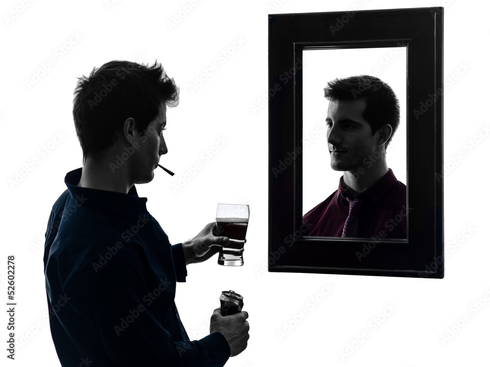 man in front of his mirror silhouette Stock Photo | Adobe Stock