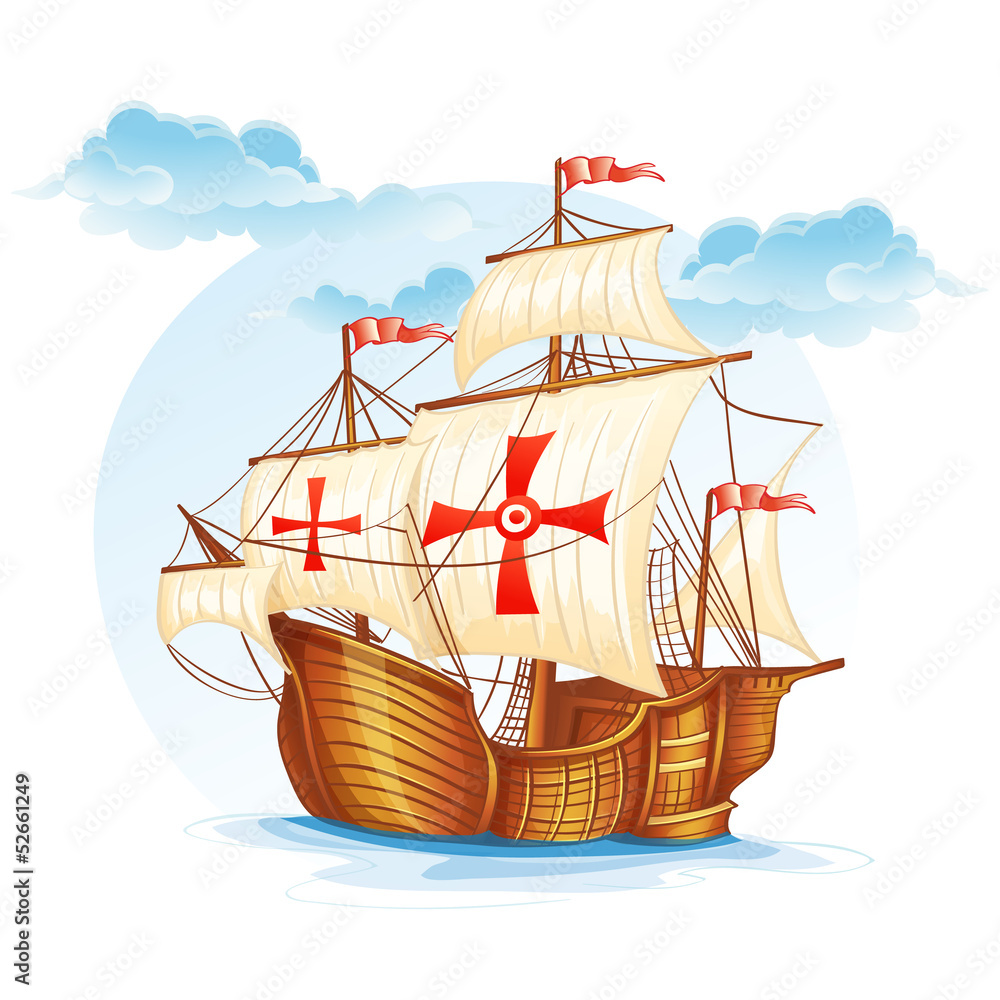 Cartoon image of a sailing ship of Spain 素材庫向量圖 | Adobe Stock