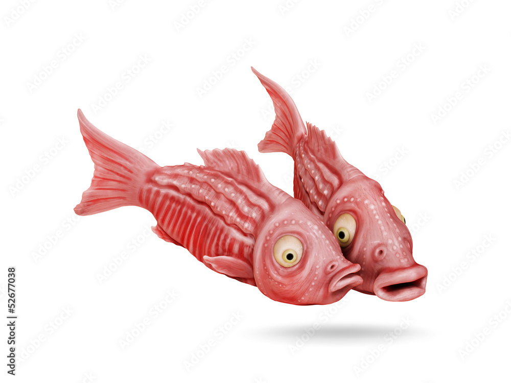 Two funny fish comic cartoon 3D image Stock Illustration | Adobe Stock