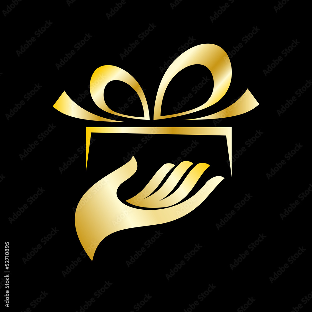 Vector golden Logo give a gift Stock Vector | Adobe Stock