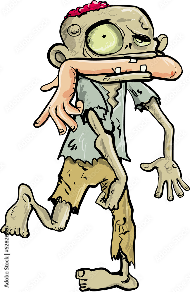 Cartoon zombie carrying a human arm in his mouth. Stock Illustration ...