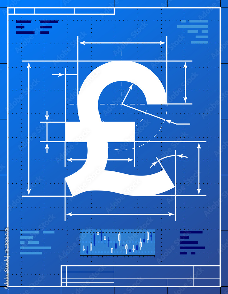 Pound sterling sign like blueprint drawing. Vector money concept Stock ...