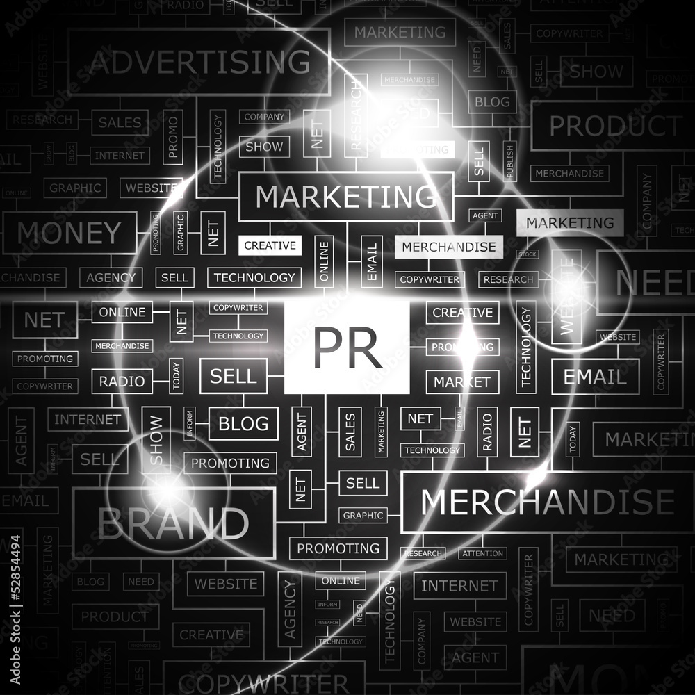 PR. Word cloud concept illustration. Stock Vector | Adobe Stock