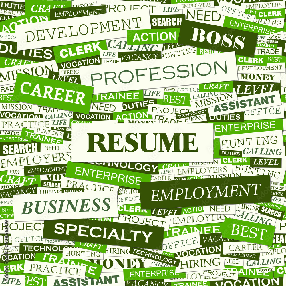 RESUME. Word cloud concept illustration. Stock Vector | Adobe Stock