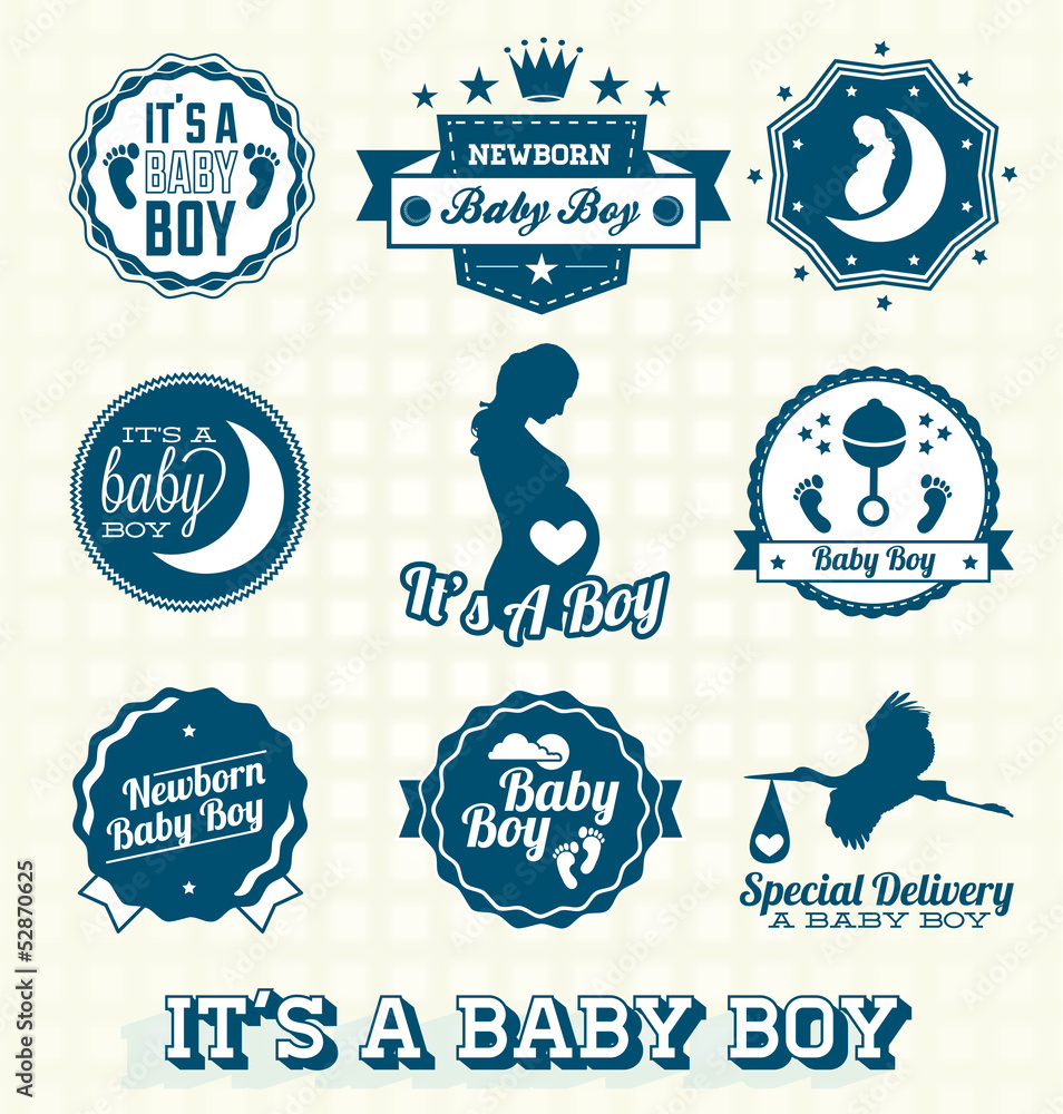 Vector Set: Retro It's A Baby Boy Labels vector de Stock | Adobe Stock