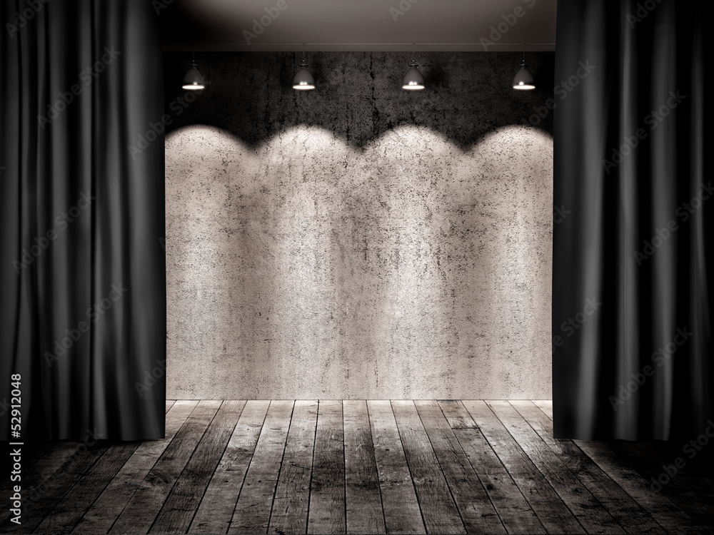 vintage stage with black curtain Stock Photo | Adobe Stock
