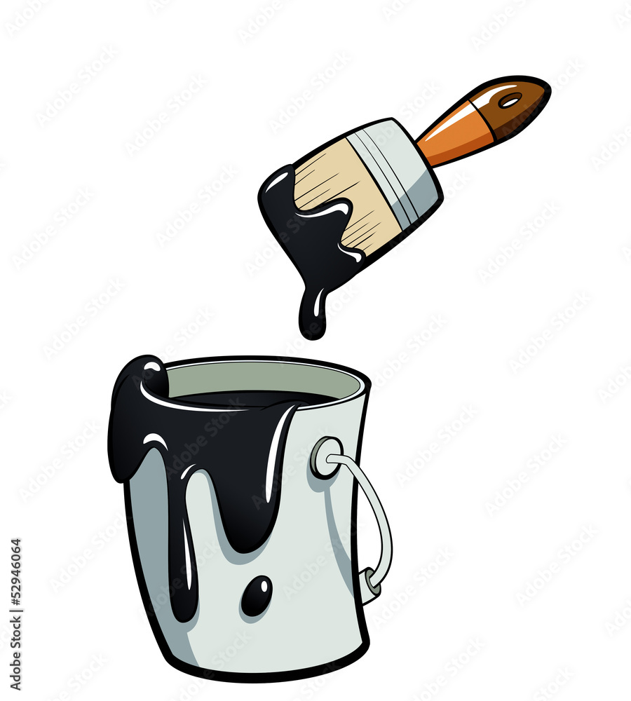 Cartoon black color paint in a paint bucket painting with paint Stock ...