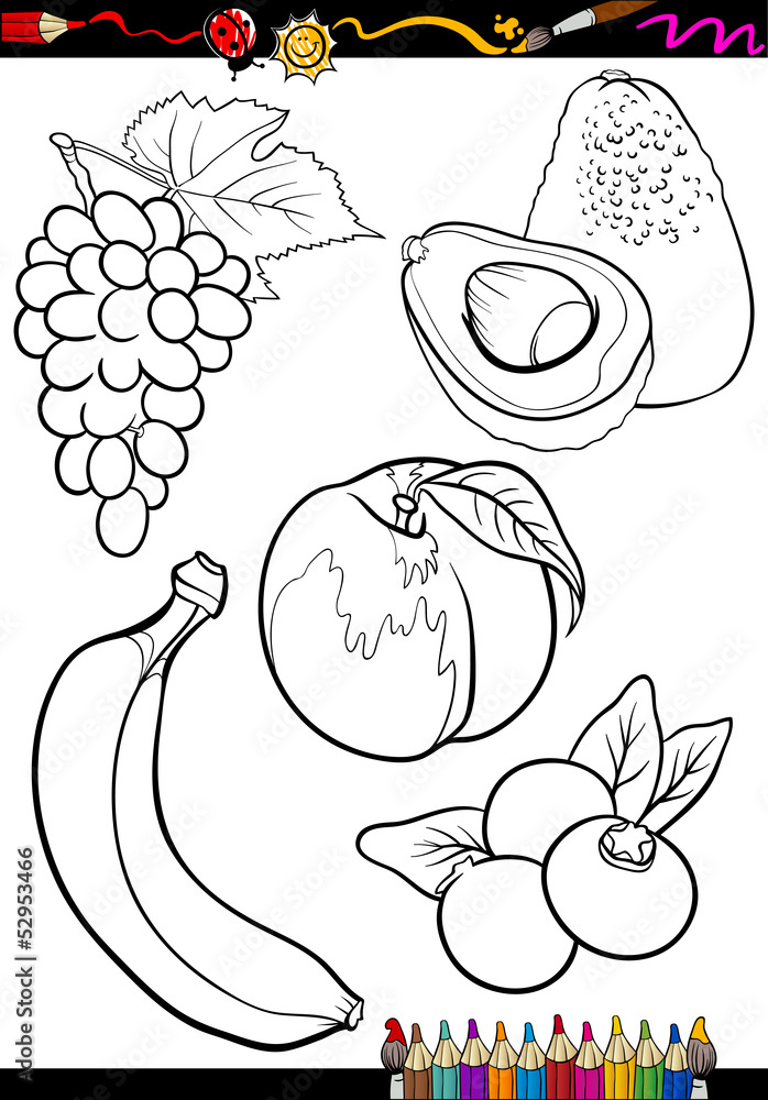 cartoon fruits set for coloring book Stock Vector | Adobe Stock
