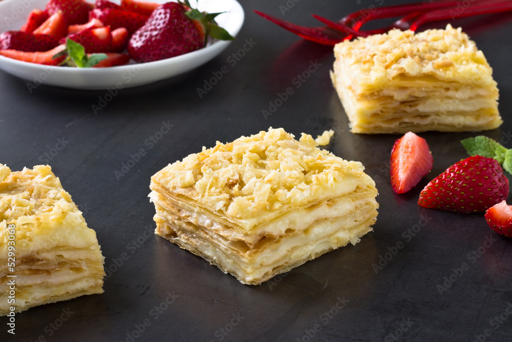 Mille-feuille puff pastry known as the Napoleon, vanilla slice Stock ...