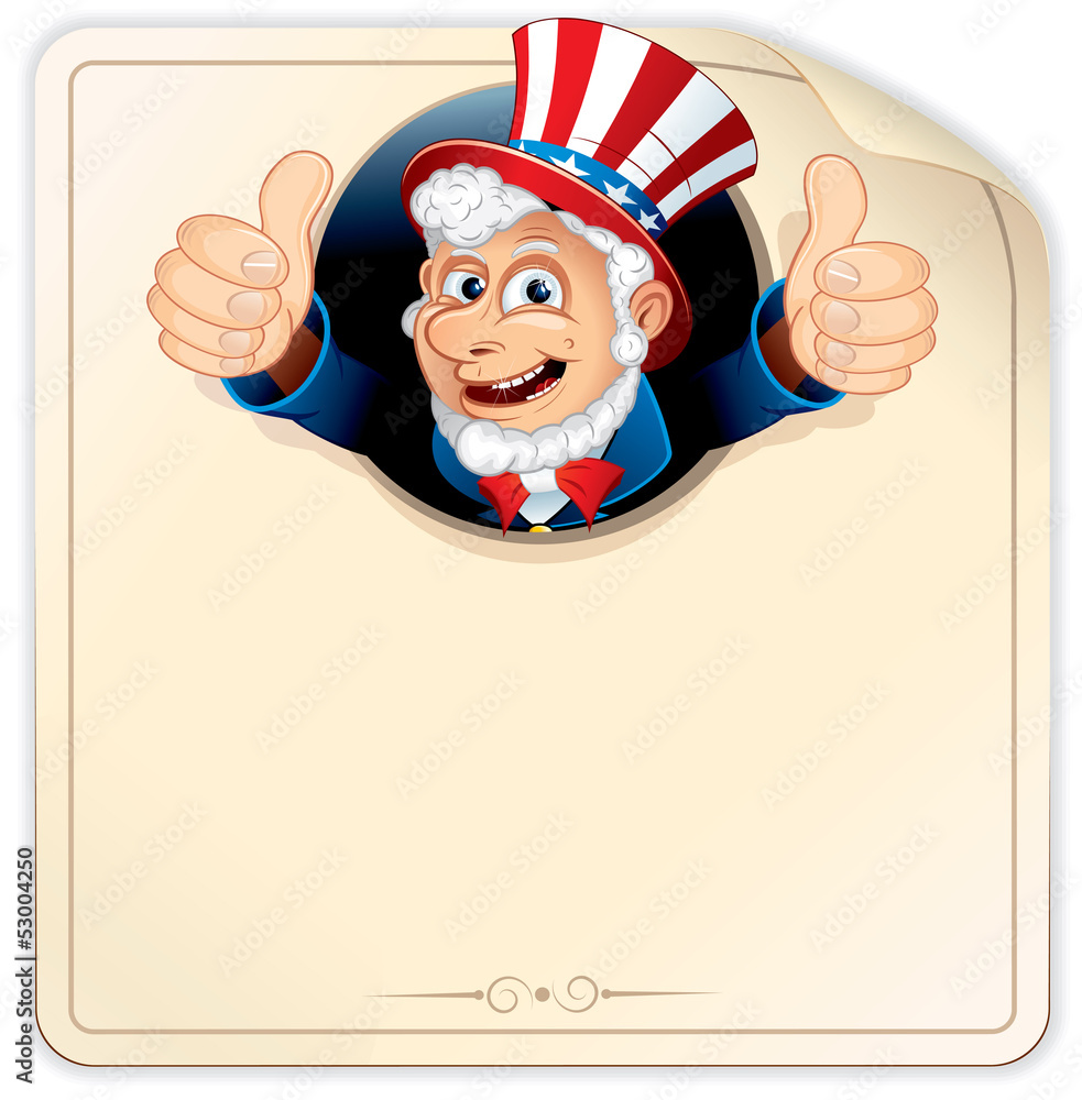 Cartoon Uncle Sam on Blank Paper Sign Stock Illustration | Adobe Stock