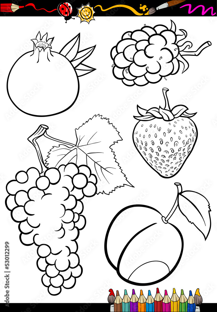 cartoon fruits set for coloring book Stock Vector | Adobe Stock