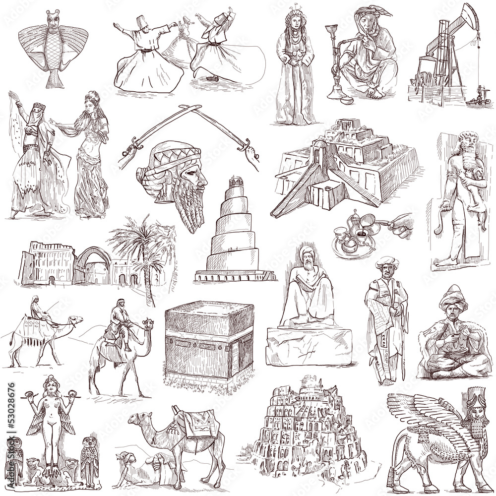 Middle East collection - full sized hand drawings on white ilustración ...