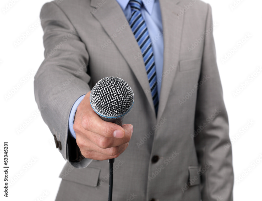 Interview with microphone Stock-Foto | Adobe Stock