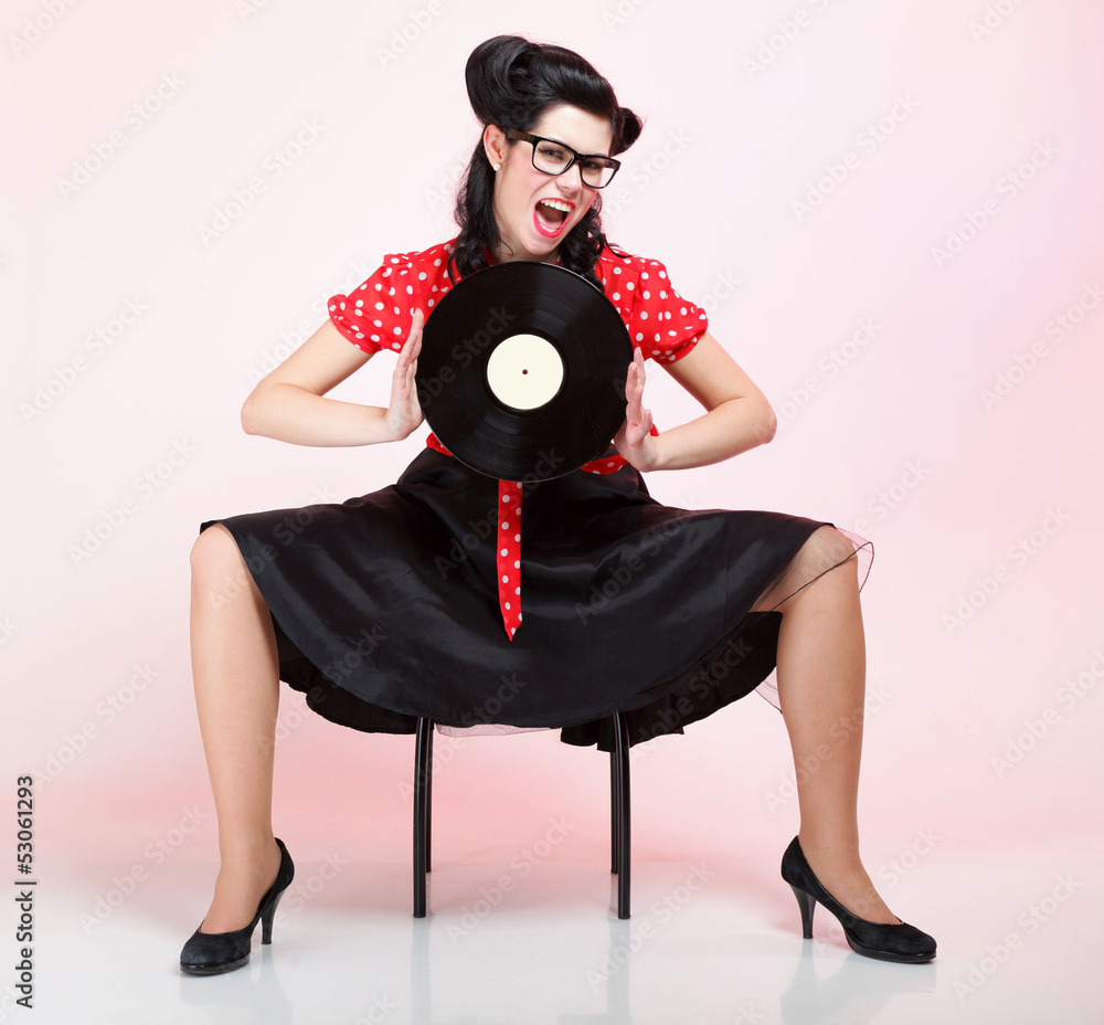 phonography analogue record Girl pin-up retro Stock Photo | Adobe Stock