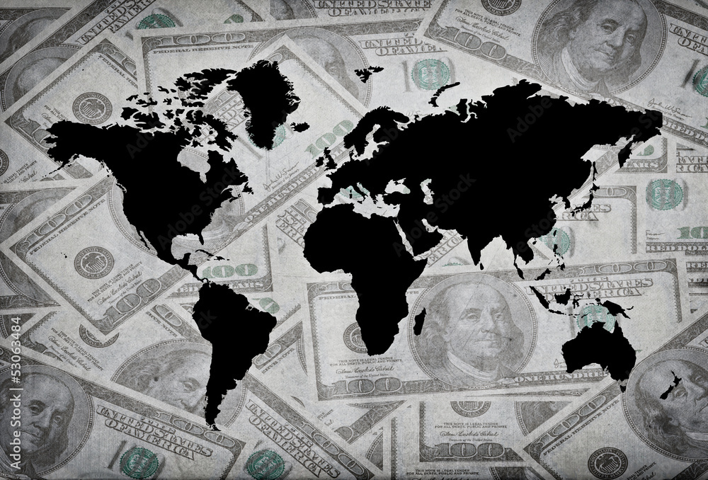 World map with dollard in background Stock Photo | Adobe Stock