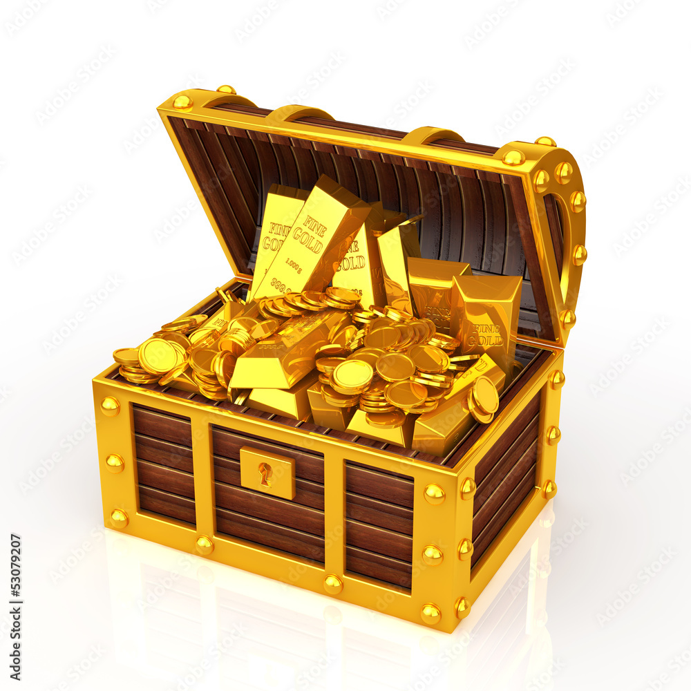 Treasure chest filled with gold ingots Stock Illustration | Adobe Stock