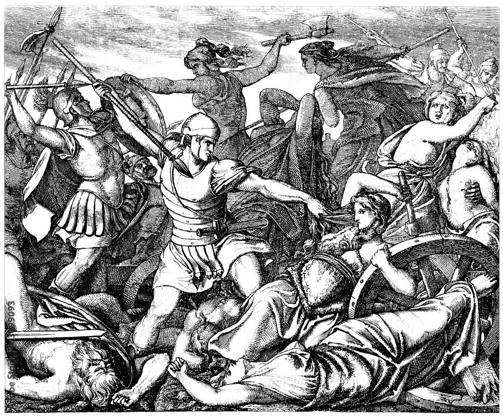 Barbarian Women Fighting against Roman Invaders Stock Illustration ...