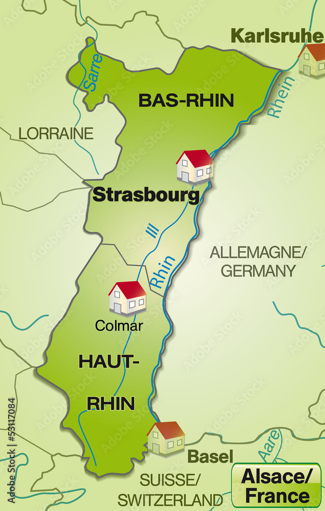 Karte der Region Elsass in Frankreich mit Departements Stock ...