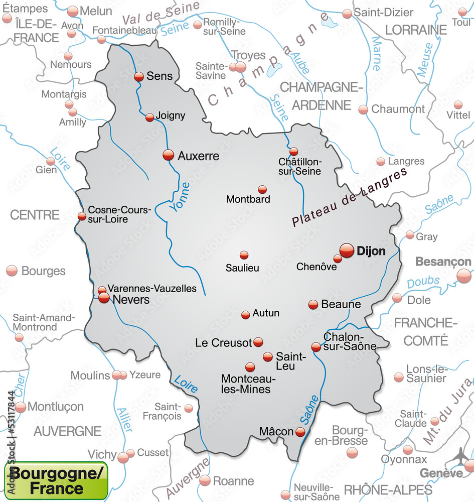 Landkarte der Region Bourgogne in Frankreich Stock Vector | Adobe Stock