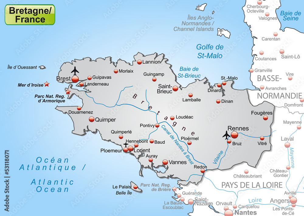 Landkarte der Region Bretagne in Frankreich Stock Vector | Adobe Stock