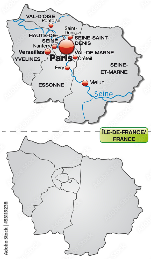 Vetor de Karte der Region Île-de-France mit Departements do Stock | Adobe Stock